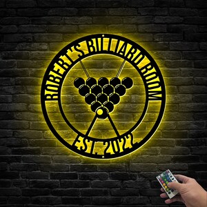 Personalized Billiards Metal Wall Art With Led Lights, Billiards Room ...