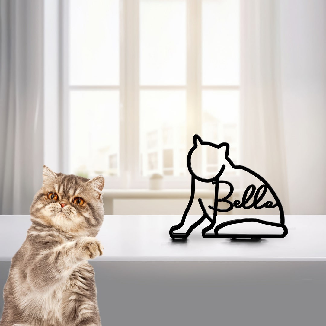Exotic Shorthair Cat Metal Table Sign, Minimalist Sculpture Statue ...