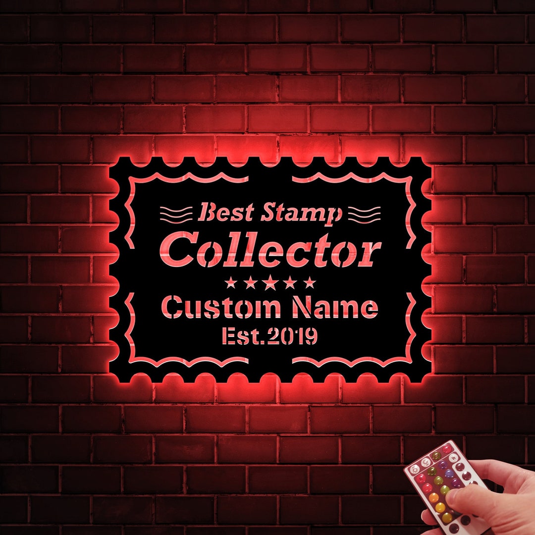 Custom Stamp Collecting Metal Sign With Led Light, Stamp Collector Gift ...