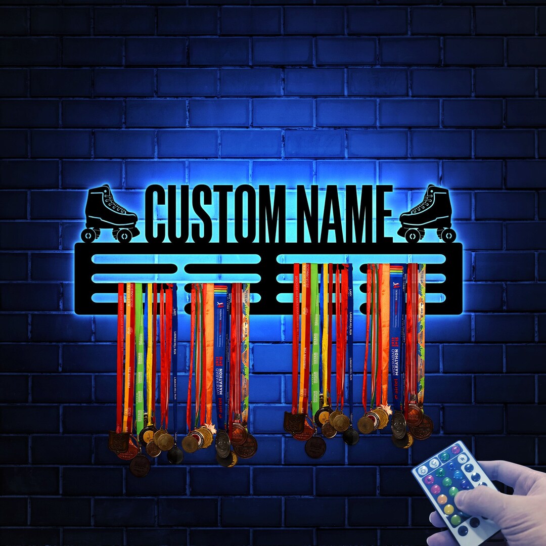 Custom Name Roller Skating Medal Hanger With Led Light, Medal Holder ...