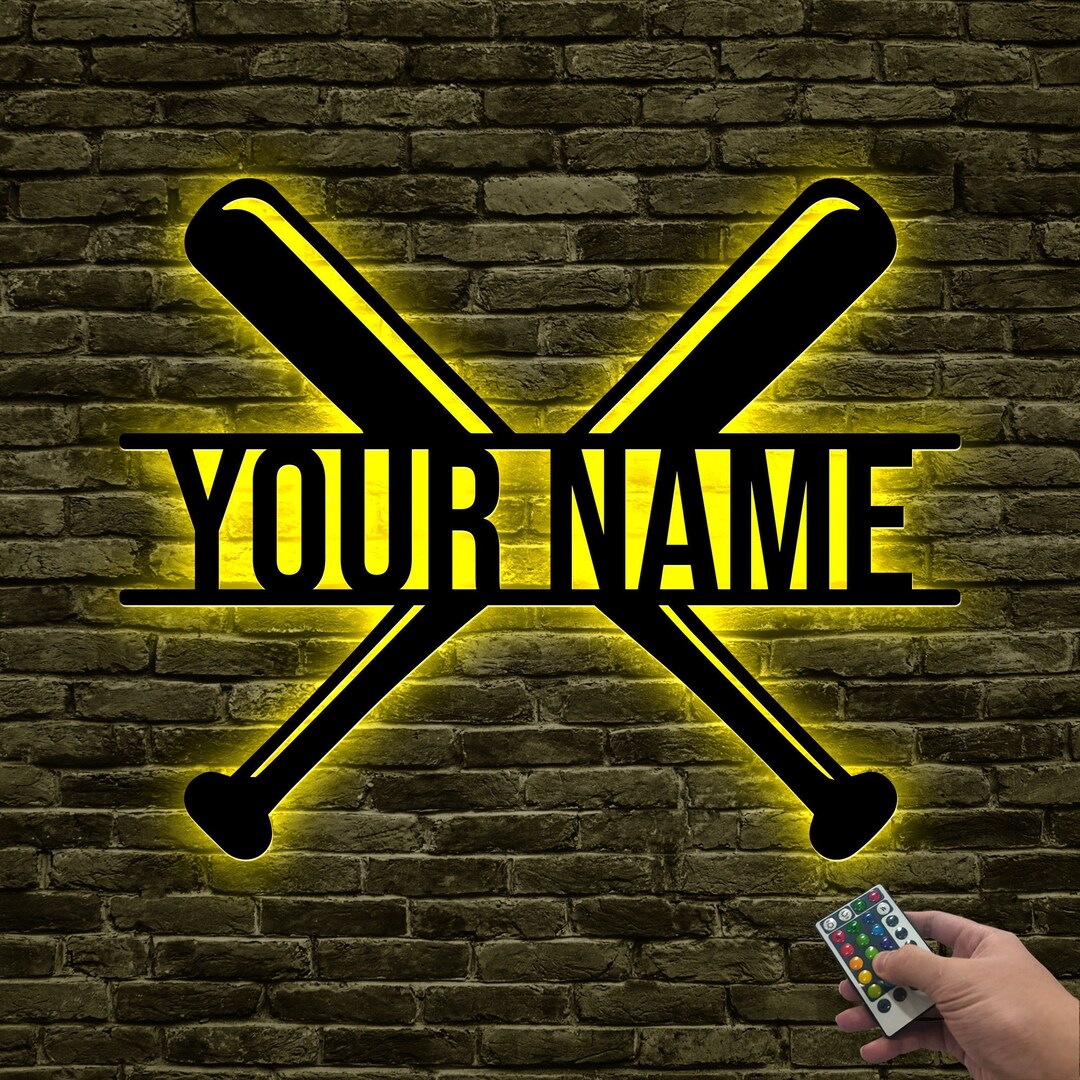 Personalized Baseball Metal Wall Art With Lights, Custom Player Name ...