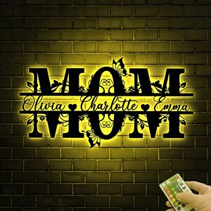 Personalized Mother's Day Gift Metal Sign Led Light With Kids Name, Mom ...