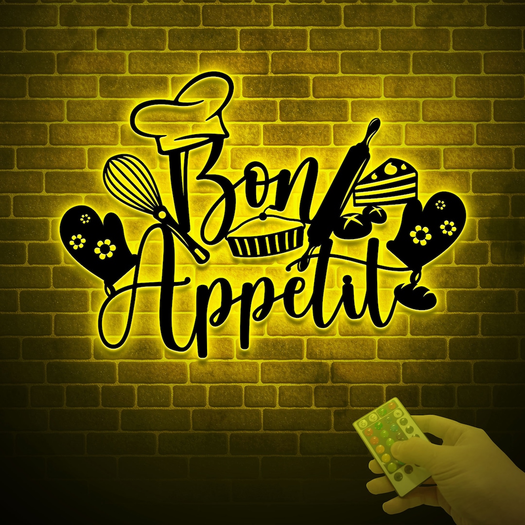 Metal Bon Appetit Sign With Led Light, Metal Kitchen Decor, French ...