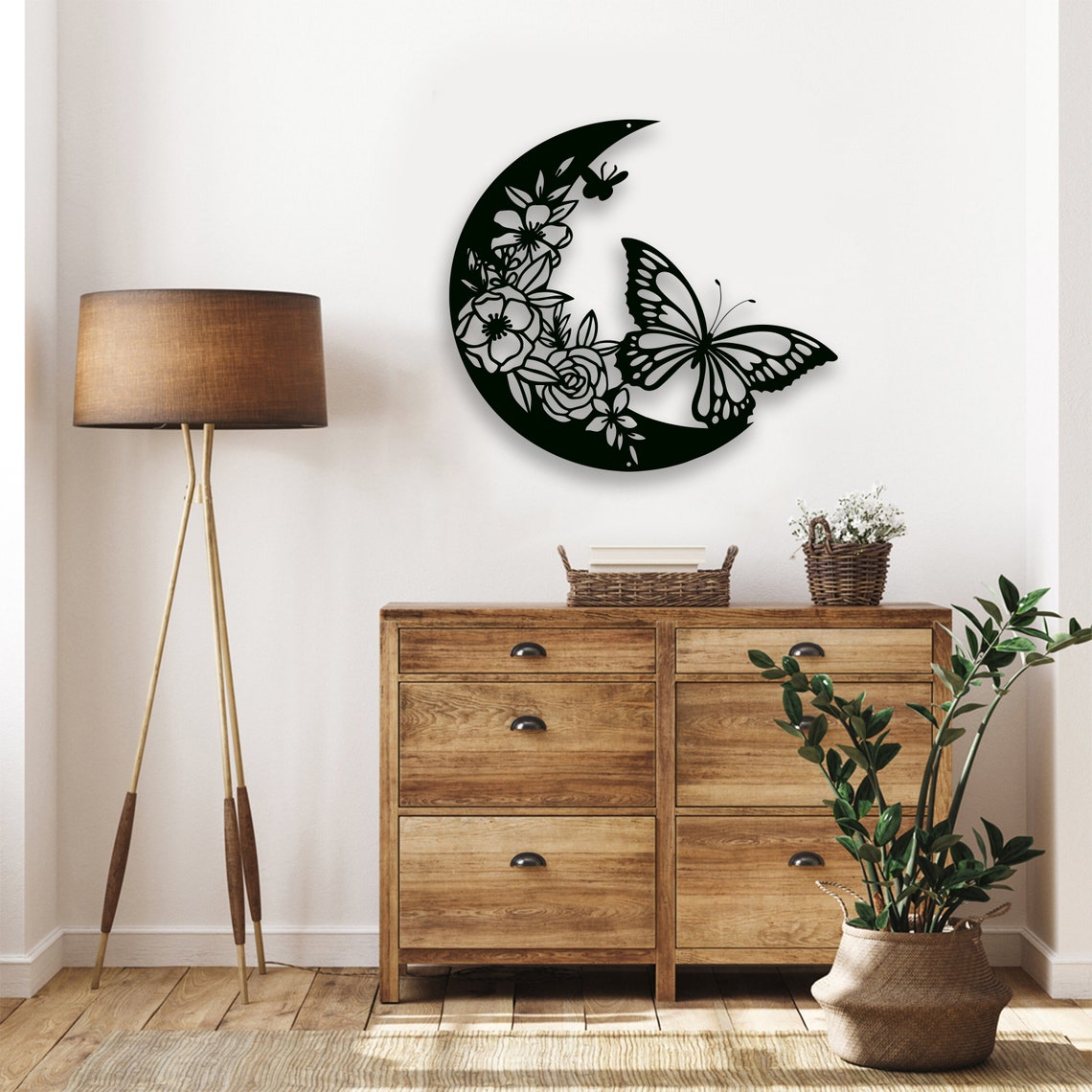 Butterfly Moon Metal Sign Living Room Sign Floral Moon Sign - Etsy