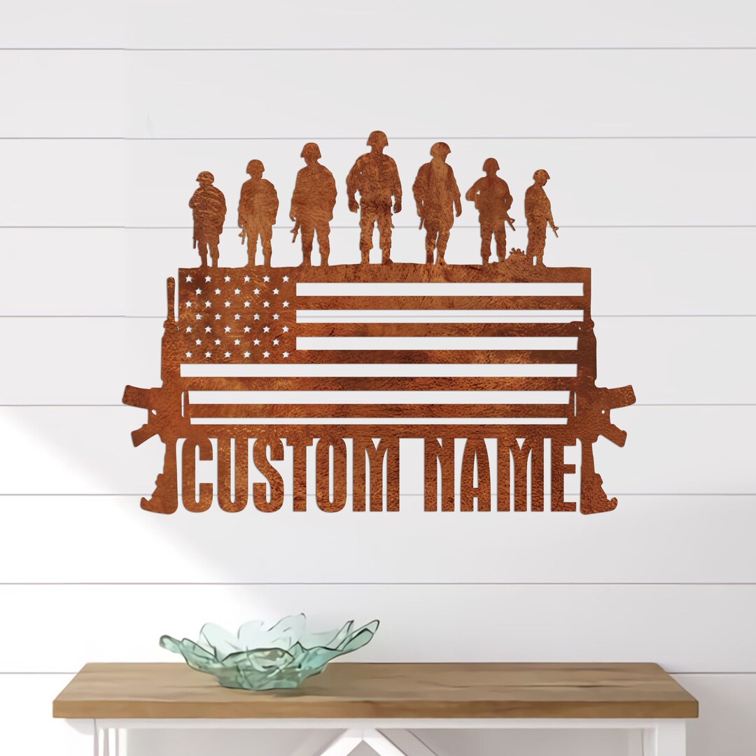 Custom Veteran Rusty Sign Metal Wall Decor, Soldier American Flag Sign ...