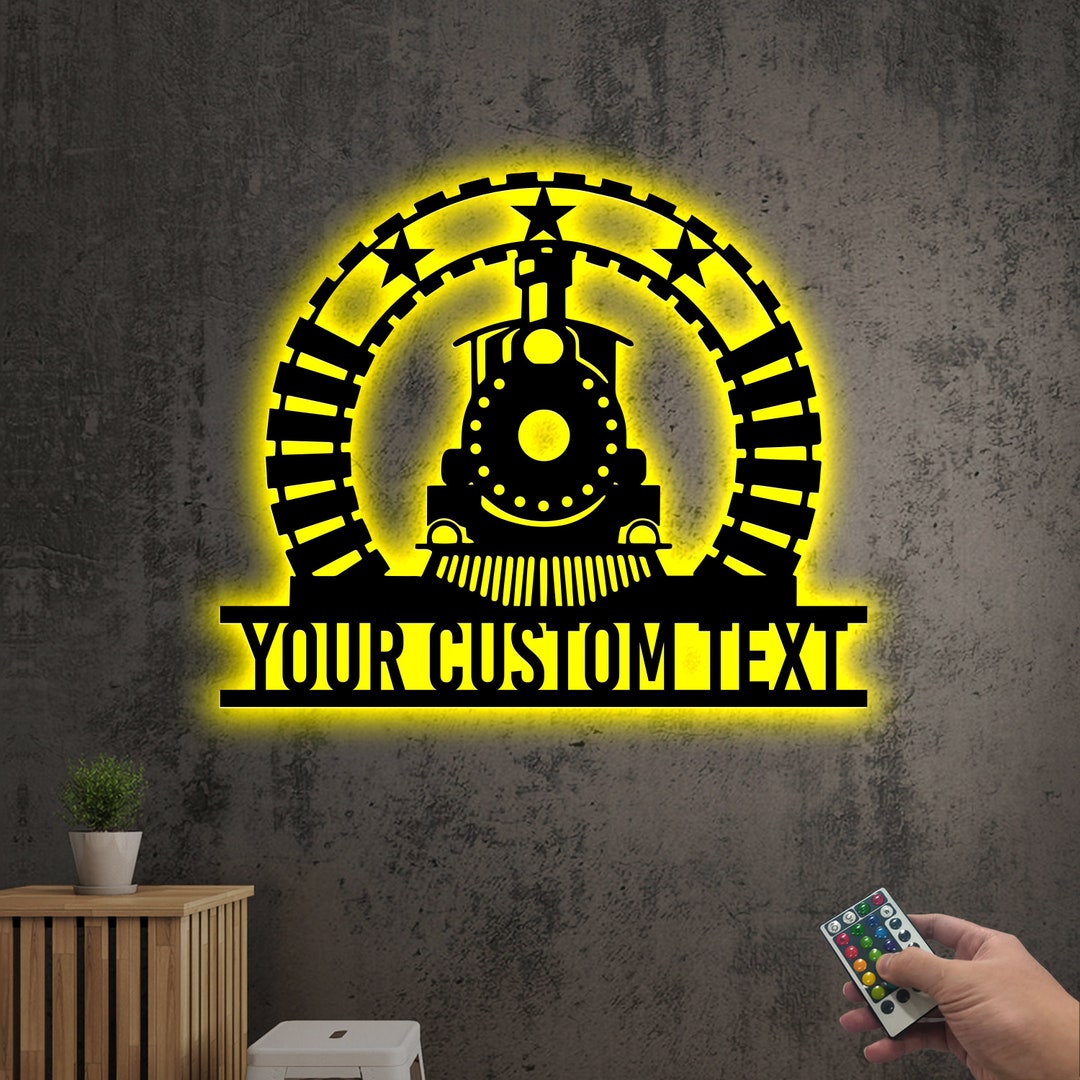Personalized Locomotive Train Destination Metal Wall Art With Led ...