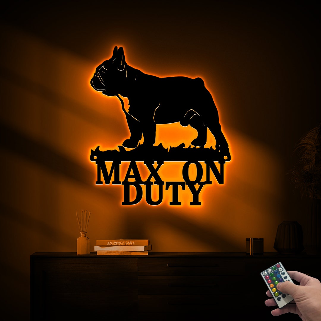 Bulldog on Duty Sign With Led Light, Guard Dog on Duty Sign, Bulldog ...