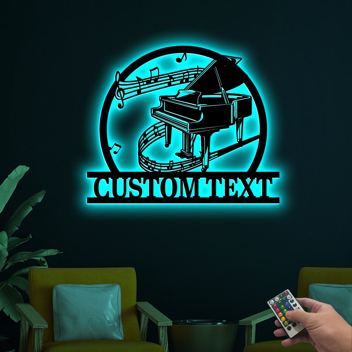 Personalized Piano Monogram Metal Wall Art With Led Lights - Etsy