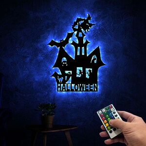 Haunted Witch House Metal Wall Art With Led Lights, Spooky Castle Sign ...