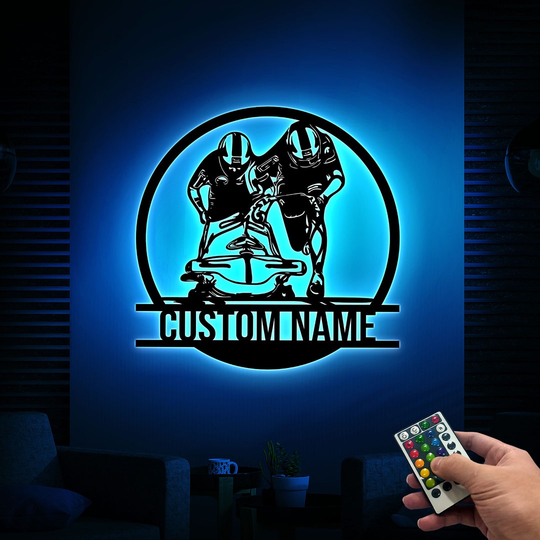 Bobsled Metal Wall Art With Led Light, Bobsled Gift for Team Bobsleigh ...