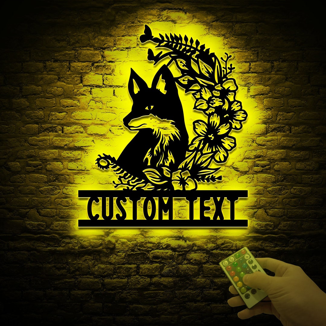 Floral Fox Metal Wall Art With Led Lights, Fox Collector Gift, Fox ...