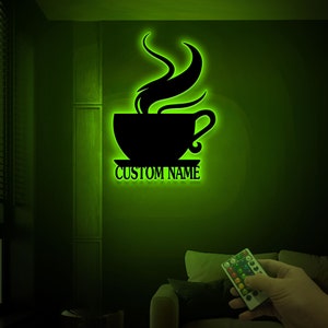 Personalized Coffee Bar Metal Sign With Led Lights, Coffee Cup Sign ...
