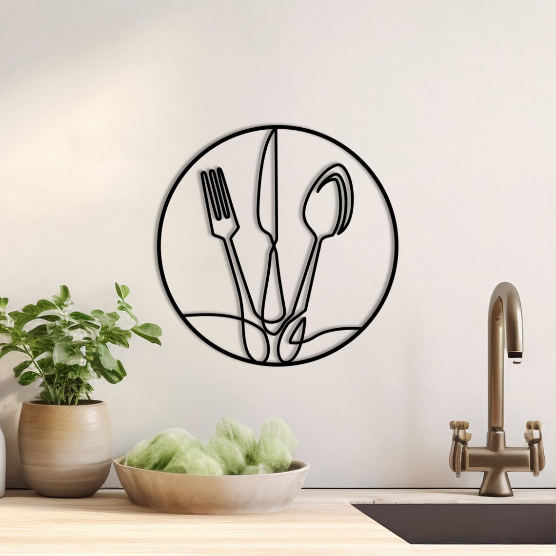 Custom Kitchen Metal Wall Art, Fork Knife Spoon Metal Sign, Dining Room ...