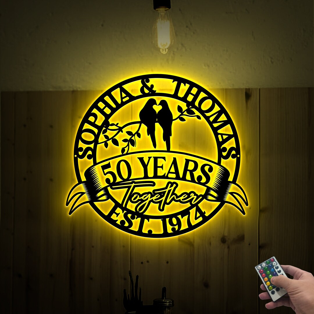 50th Anniversary Custom Metal Sign With Led Light, 50th Wedding ...