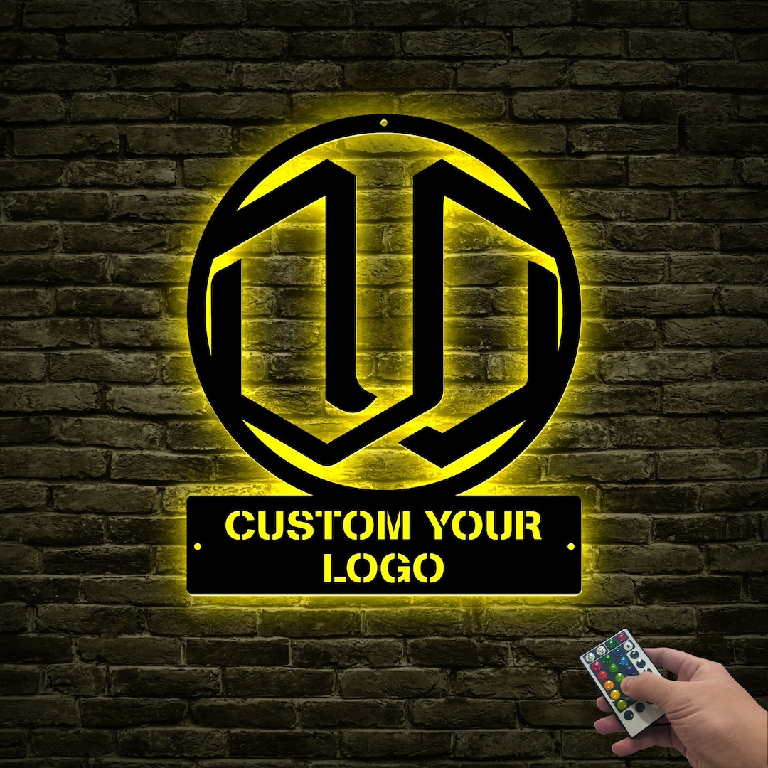 Custom Logo Metal Wall Art With Led Lights, Personalized Logo Art Sign ...