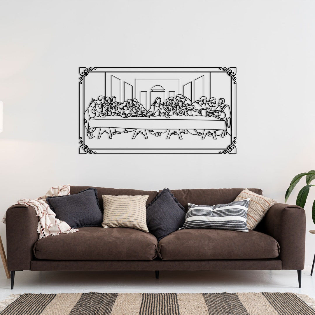 Jesus Last Supper Framed Metal Sign, Metal Line Art, Religious Wall ...