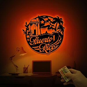 Puerto Rico Metal Wall Art With Led Lights, Puerto Rico Flag Sign ...