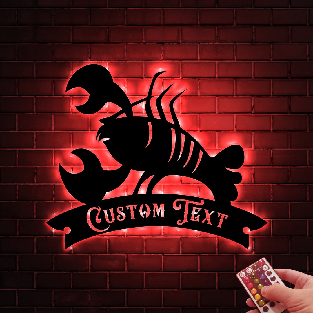 Personalized Crayfish Metal Wall Art With Led Lights, Metal Wall Decor ...