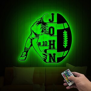 Football Name and Number Sign Led Light, Custom Football Metal Wall Art ...