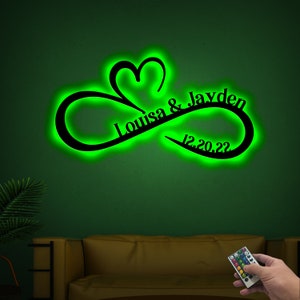 Personalized Infinity Love Metal Wall Art With Led Lights, Couple Name ...