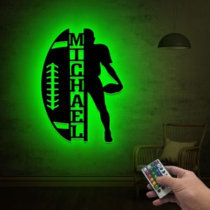 Football Player Metal Wall Art Led Light, Football Name Sign, Xmas ...