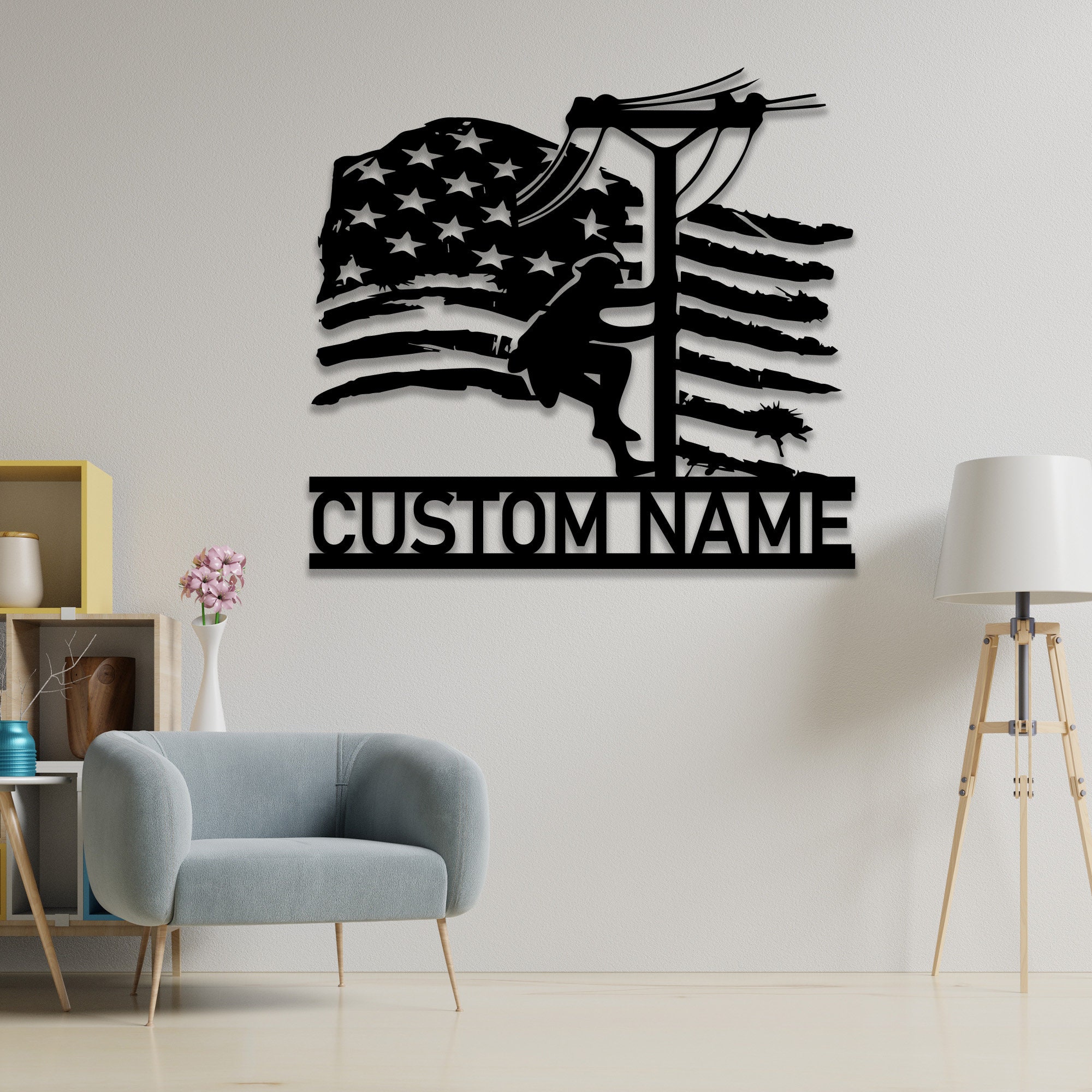 Custom Metal Lineman American Flag Sign With Led Light - Etsy