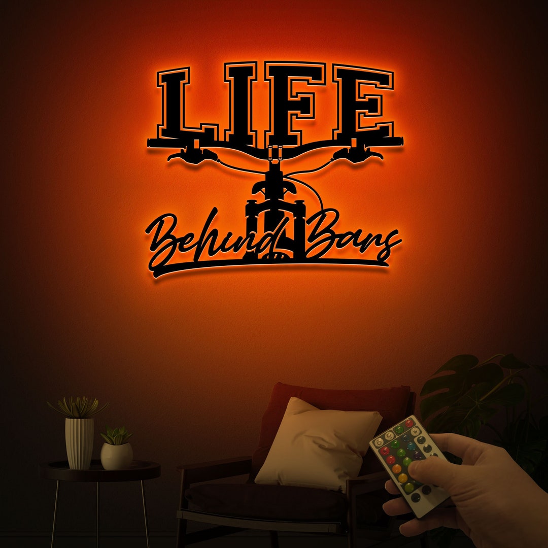 Life Behind Bars Metal Sign With Led Light, Cycling Wall Decor, Biking ...