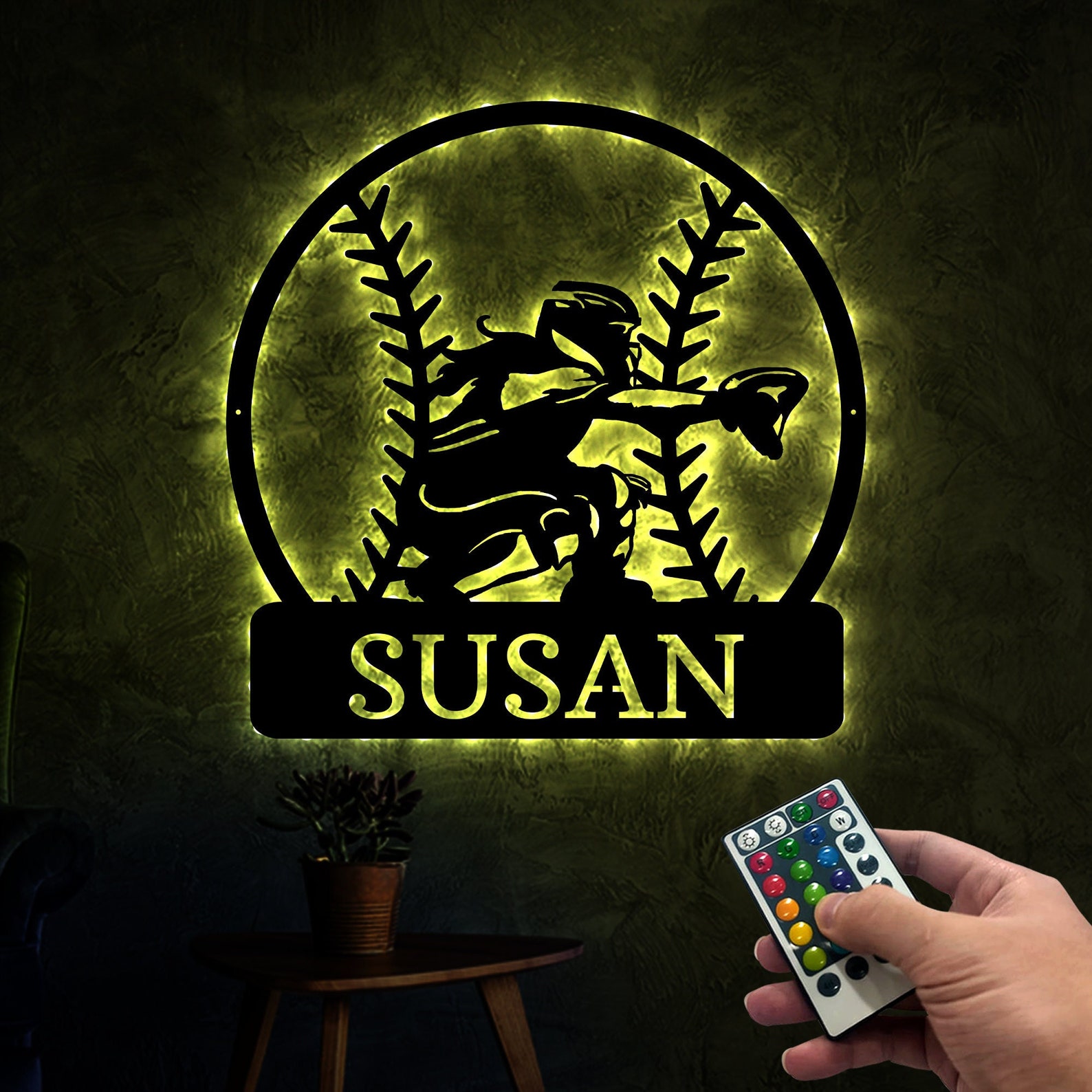 Personalized Softball Catcher Metal Wall Art With Led Lights, Catcher ...