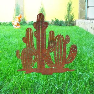 Rusty Metal Cactus Garden Stake, Southwestern Yard Art - Etsy