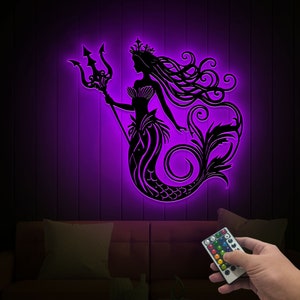 Mermaid Queen Metal Wall Art With Led Light, Mermaid Home Decor ...