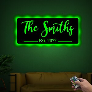 Personalized Last Name Metal Wall Art With Led Lights, Modern Sign ...