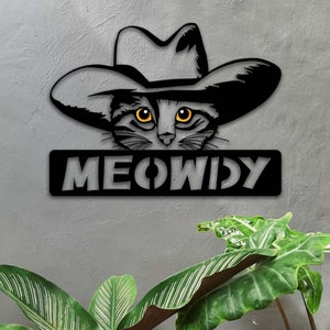 Cowboy Cat Metal Wall Art With Led Light, Meowdy Sign Funny Gift ...