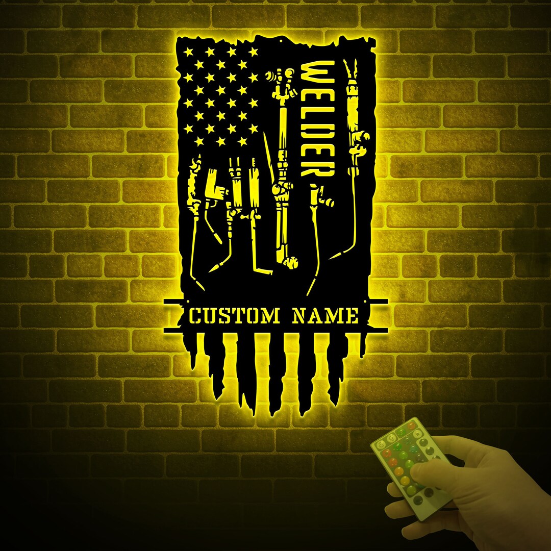 Gas Welder American Flag Metal Sign With Led Light, Welder Dad Gift ...