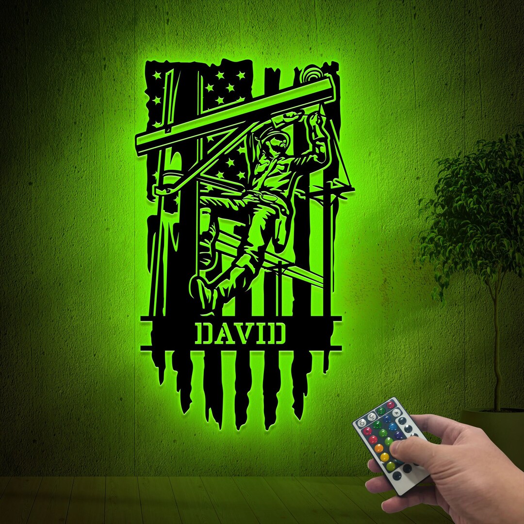 US Electrician Metal Sign Led Light, Electrician Gift Lineman Gift ...
