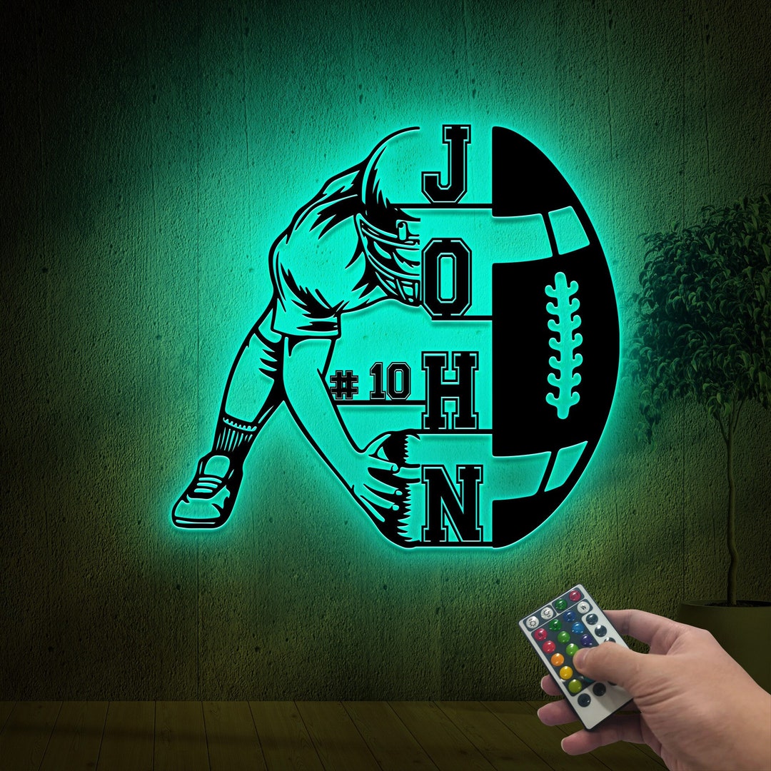 Football Name and Number Sign Led Light, Custom Football Metal Wall Art ...