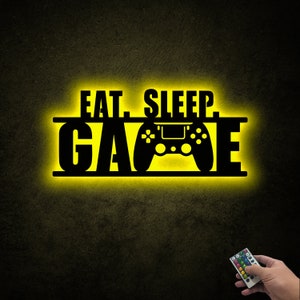 Eat Sleep Game Metal Sign Led Light, Video Game Controller Wall Art ...