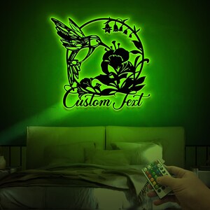 Custom Metal Hummingbird Sign With Led Lights, Metal Garden Sign ...