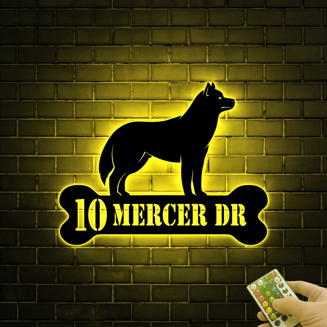 Custom Siberian Husky Dog Address Sign With Led Light, Address Monogram ...