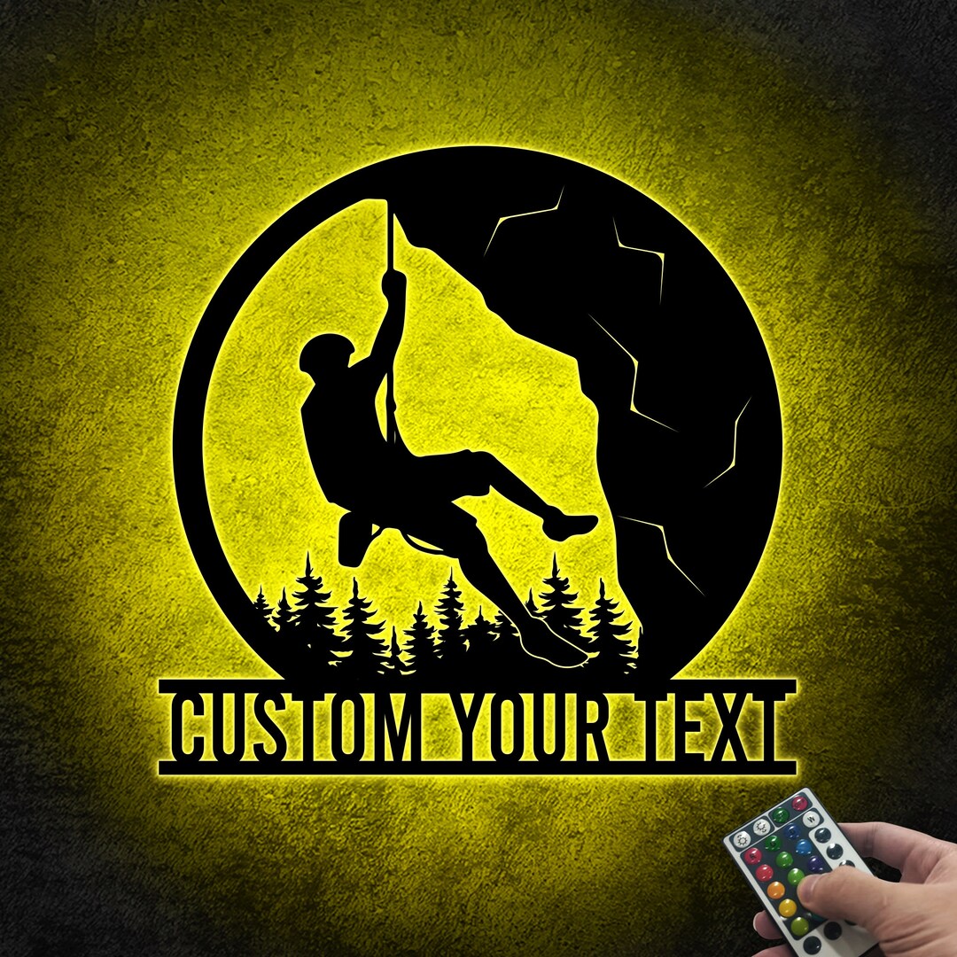 Personalized Rock Climbing Metal Wall Art With LED Lights, Custom ...
