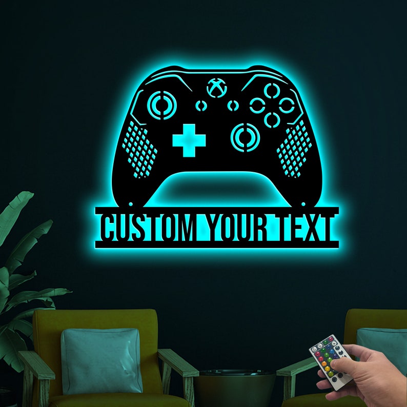 Personalized Game Controller Metal Wall Art With LED Lights, Custom ...