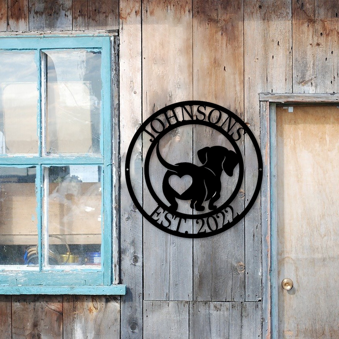 Custom Monogram Metal Sign, Family Name Sign, Weiner Dog Metal Sign ...