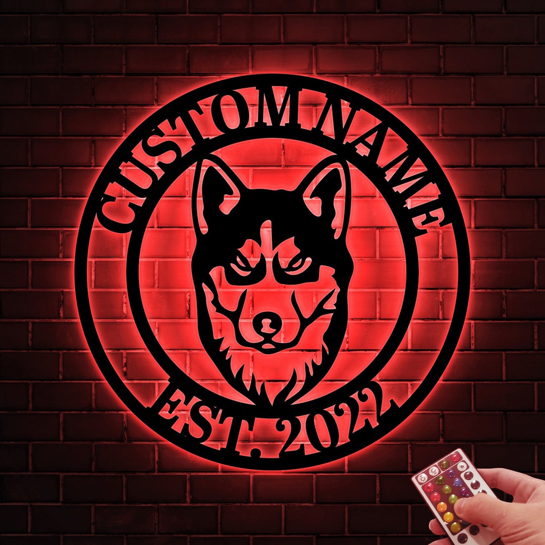 Custom Husky Sign Metal Wall With Led Light, Siberian Husky Lover Gift ...