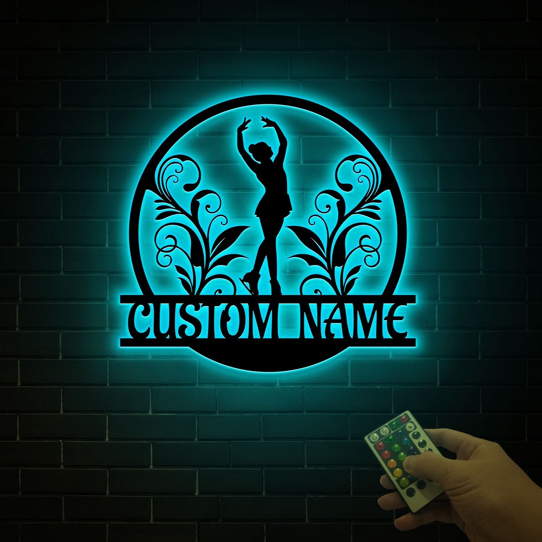 Girl Figure Skating Sign Led Light, Metal Figure Skater Sign Wall Art ...