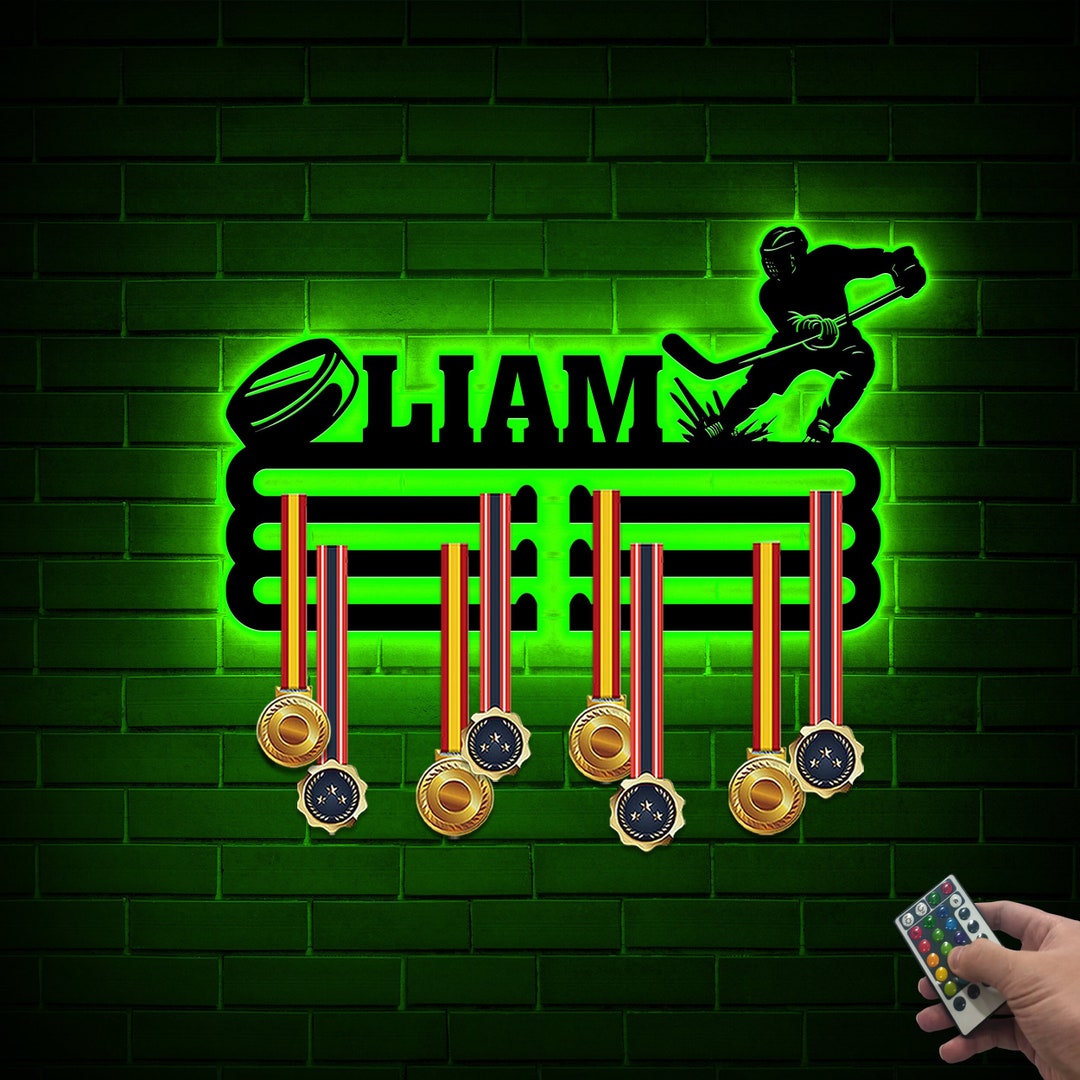 Custom Hockey Medal Holder LED Light, Personalized Sports Medal Display ...