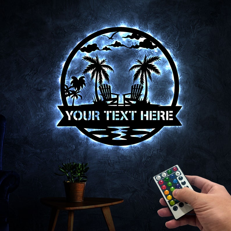 Personalized Metal Palm Beach Sign With Lights Custom - Etsy