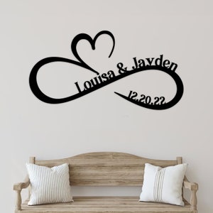 Personalized Infinity Love Metal Wall Art With Led Lights, Couple Name ...