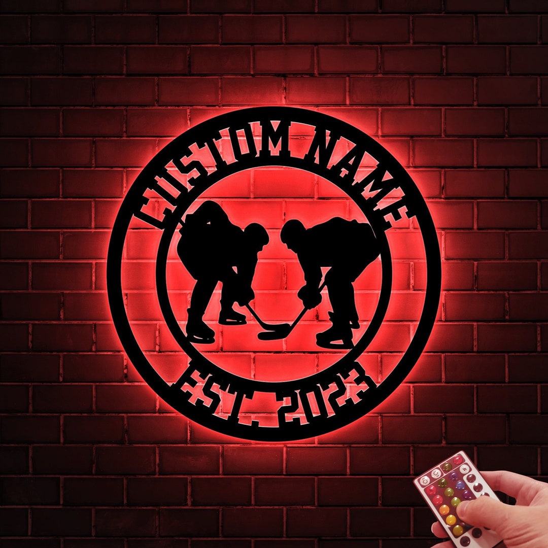 Custom Metal Ice Hockey Sign With Led Light, Hockey Player Name Sign ...