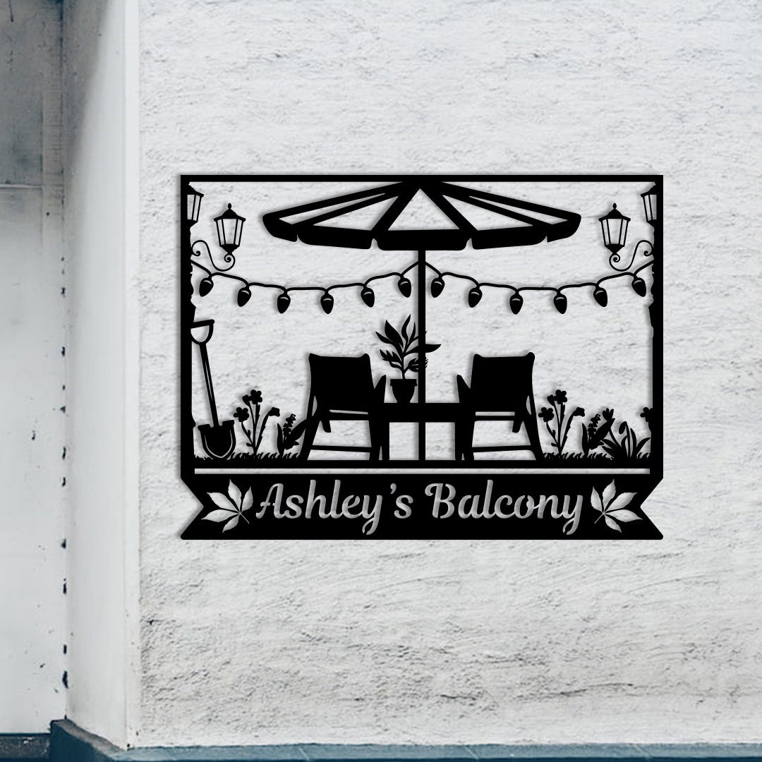 Custom Balcony Metal Wall Art With Led Lights, Balcony Name Sign, Metal ...