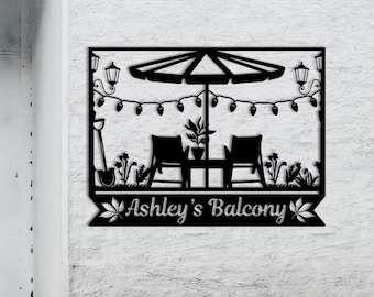 Custom Metal Balcony Sign With Led Lights, Balcony Name Sign, Patio ...