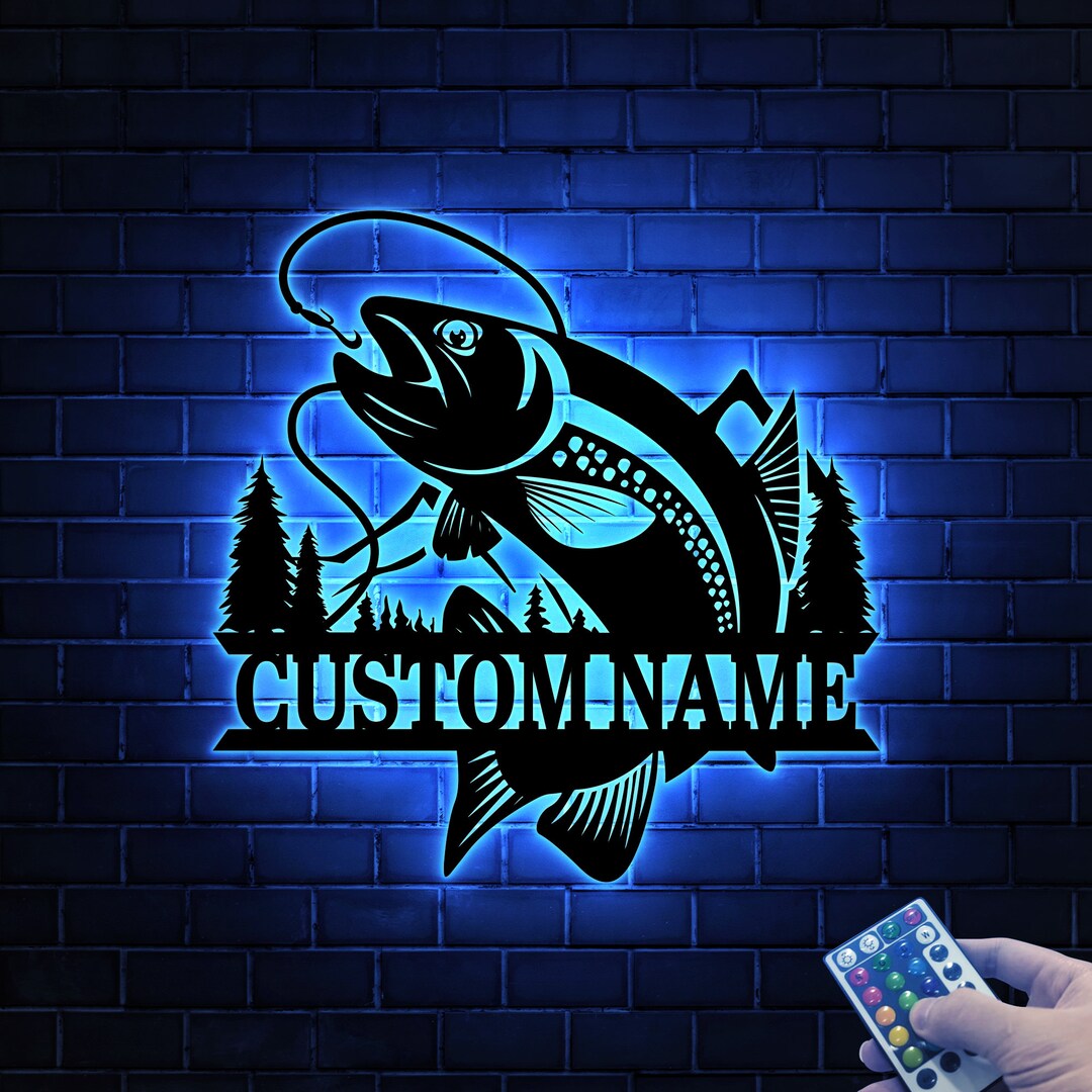 Custom Trout Fishing Metal Wall Art With Led Light, Char Fishing Gifts ...